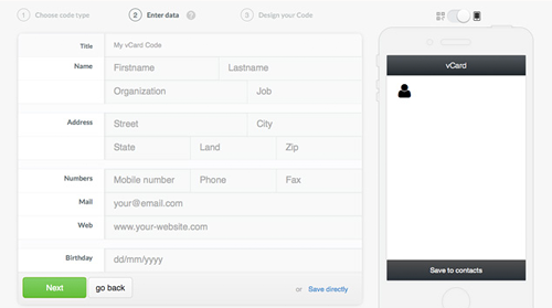 Codes de vCard, créez vos codes QR pour vos cartes de visite